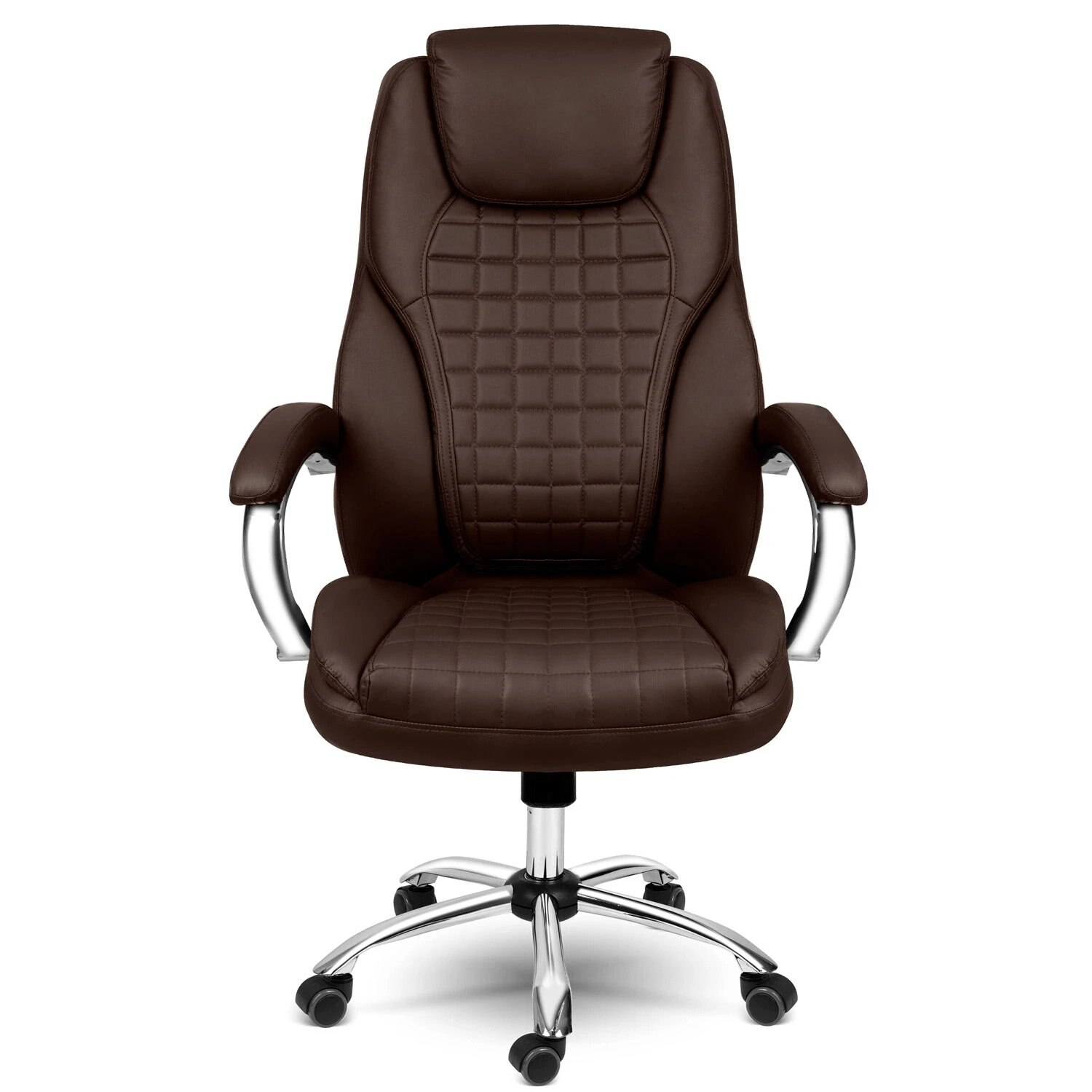 Scaun de birou, elegant, maro, cu cotiere si tetiera, roti din cauciuc ...