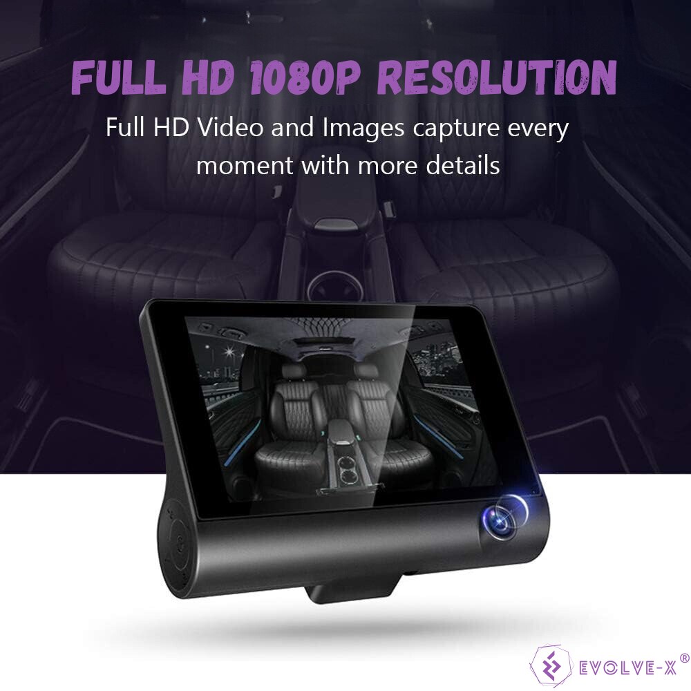 Camera tripla Auto DVR Evolve-x® 1080p, Display IPS 4 inch, Unghi de ...