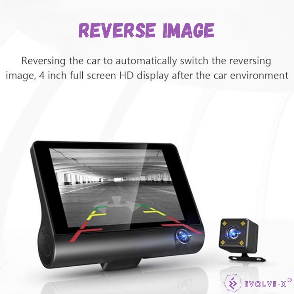 Camera tripla Auto DVR Evolve-x® 1080p, Display IPS 4 inch, Unghi de ...