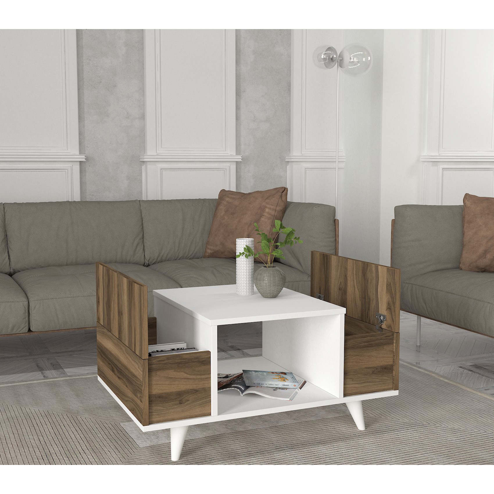 Masa de cafea UnicUtil cu 2 spatii de Depozitare, 90 x 60 x 44 cm, Alb ...