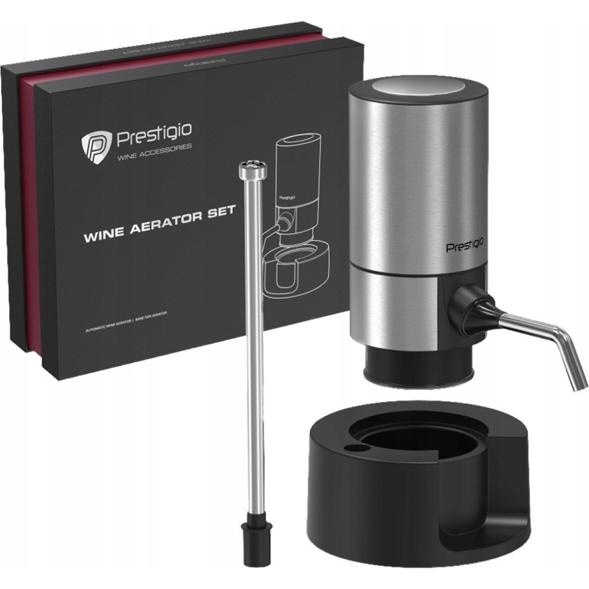 Aerator dozator vin, PRESTIGIO, Inox, Negru/Argintiu - eMAG.ro