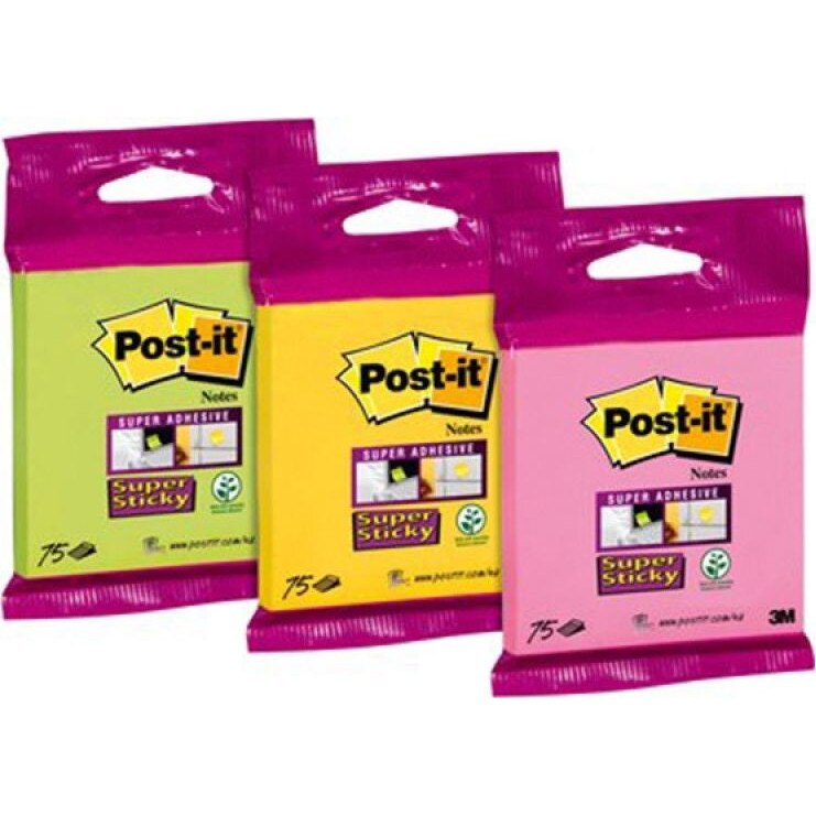 Set 3 cuburi notite autoadezive, Post-it, Hartie, 76 x 76 mm, 75 coli ...