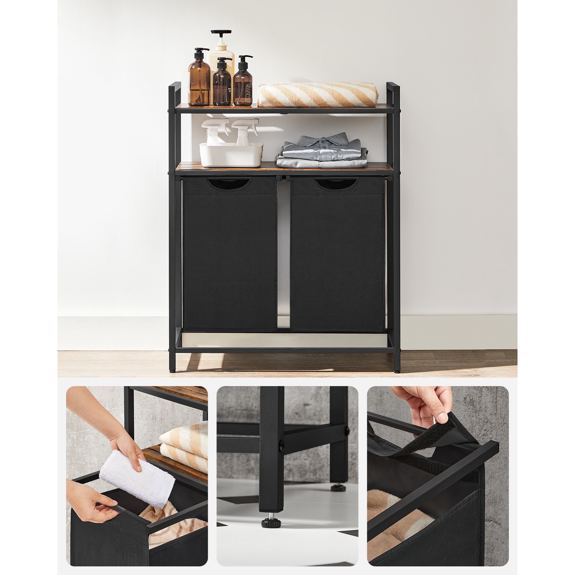 Cos de rufe, VASAGLE cos de rufe murdare, depozitare 2 compartimente, 2 ...