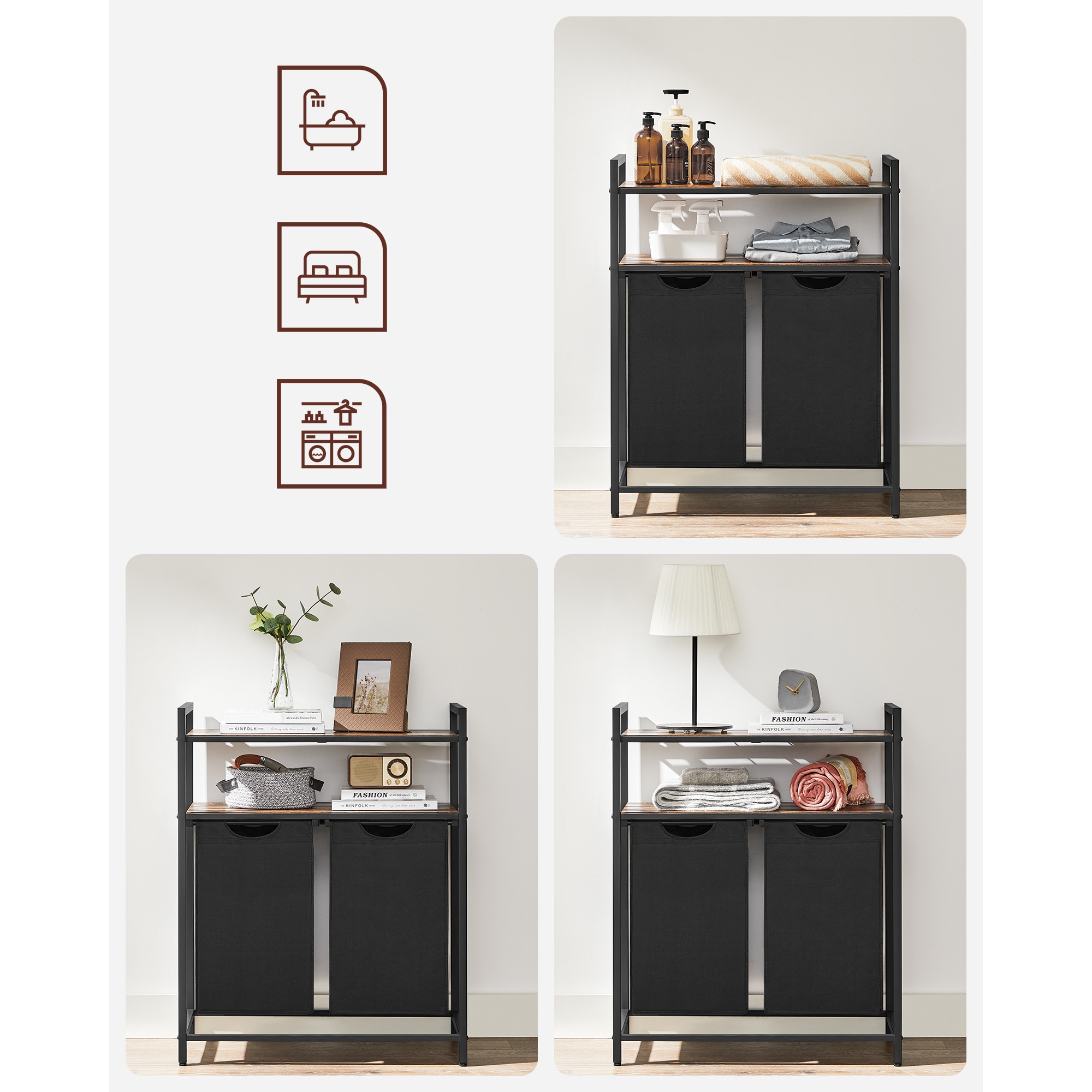 Cos de rufe, VASAGLE cos de rufe murdare, depozitare 2 compartimente, 2 ...