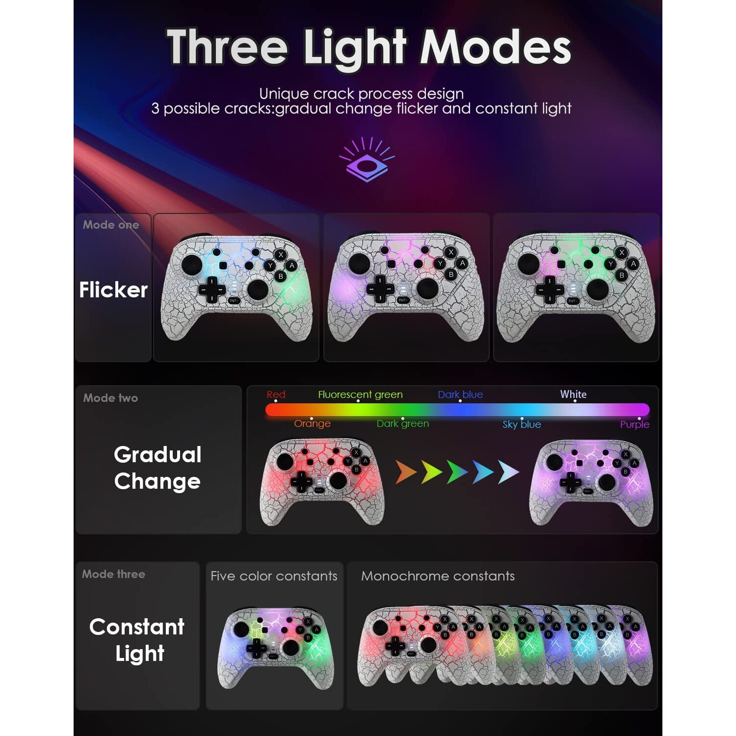 Controler comutator EasySMX, LED reglabil in 9 culori (alb) - eMAG.ro