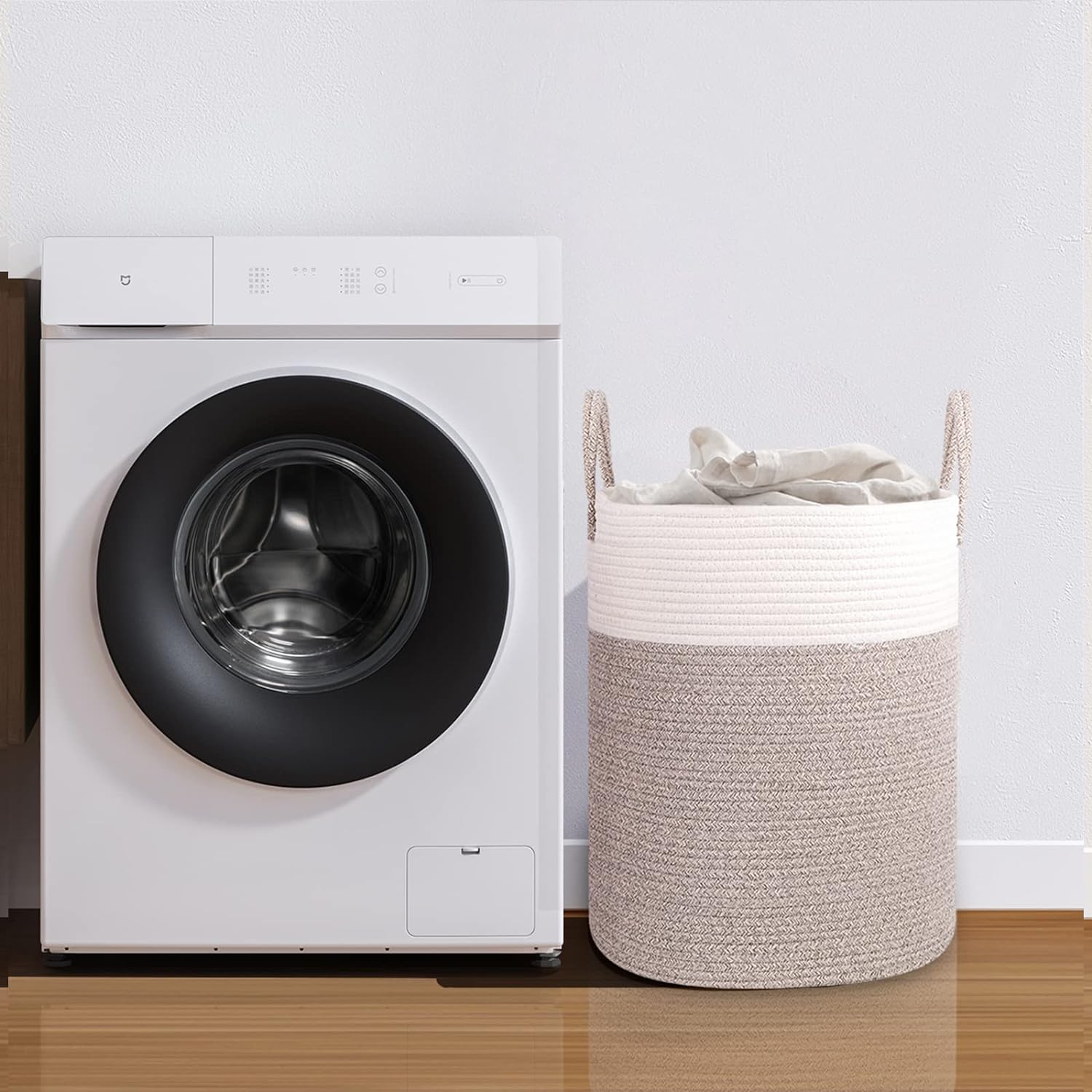 Кош за пране, плат, 53 л, MunDeir, бяло/кафяво - eMAG.bg