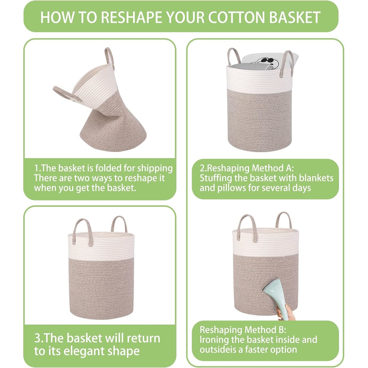 Кош за пране, плат, 53 л, MunDeir, бяло/кафяво - eMAG.bg