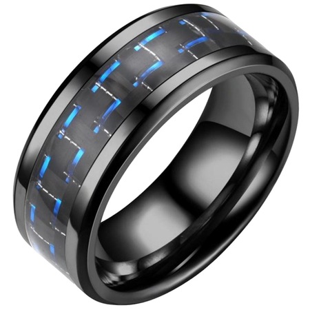 Inel barbati, Inox/Carbon, 20 mm, Negru/Albastru - eMAG.ro