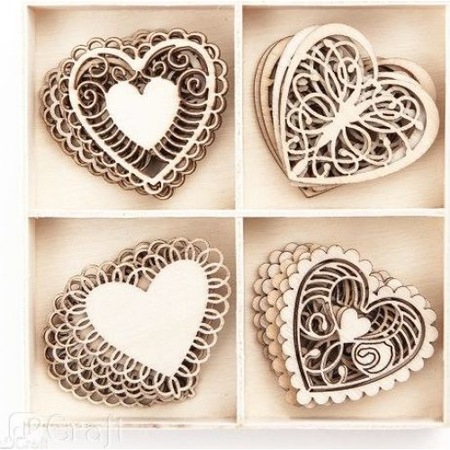 Set 20 obiecte decorative, dp Craft, Lemn, Model inima, Bej - eMAG.ro