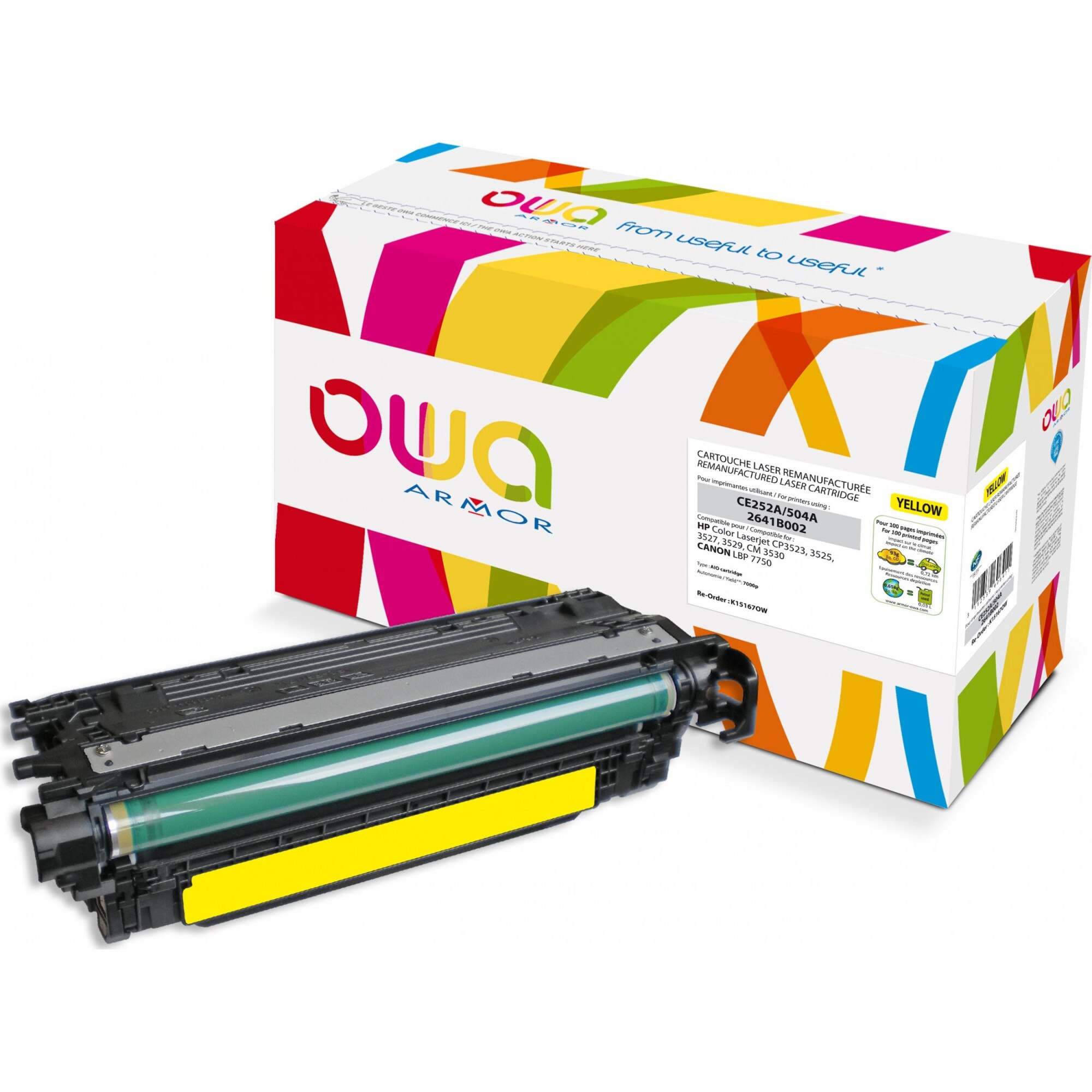 Toner, OWA Armor, Pentru HP Color Laserjet CP3525, 7000 pagini, Galben ...