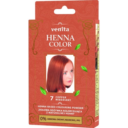 Pudra henna pentru colorarea parului, Venita, 30 g, 7, Cupru - eMAG.ro