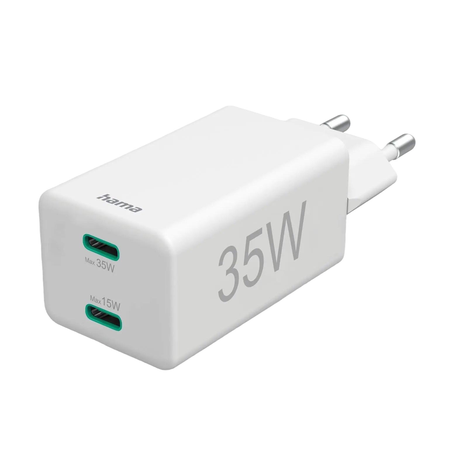 Mini incarcator, Hama, 2xUSB-C, 35W, Alb - eMAG.ro
