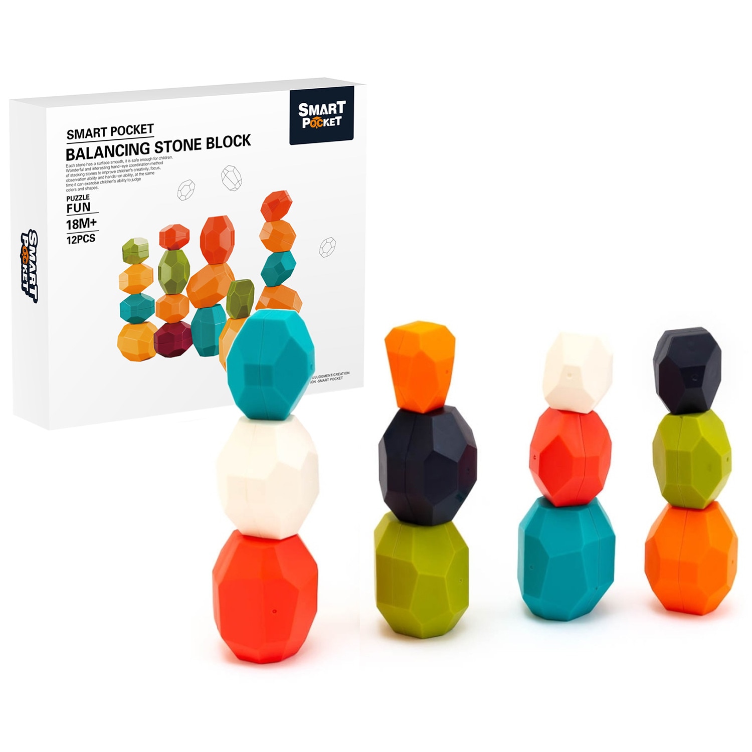 Set 12 blocuri pentru construit, Smart Pocket, Multicolor - eMAG.ro