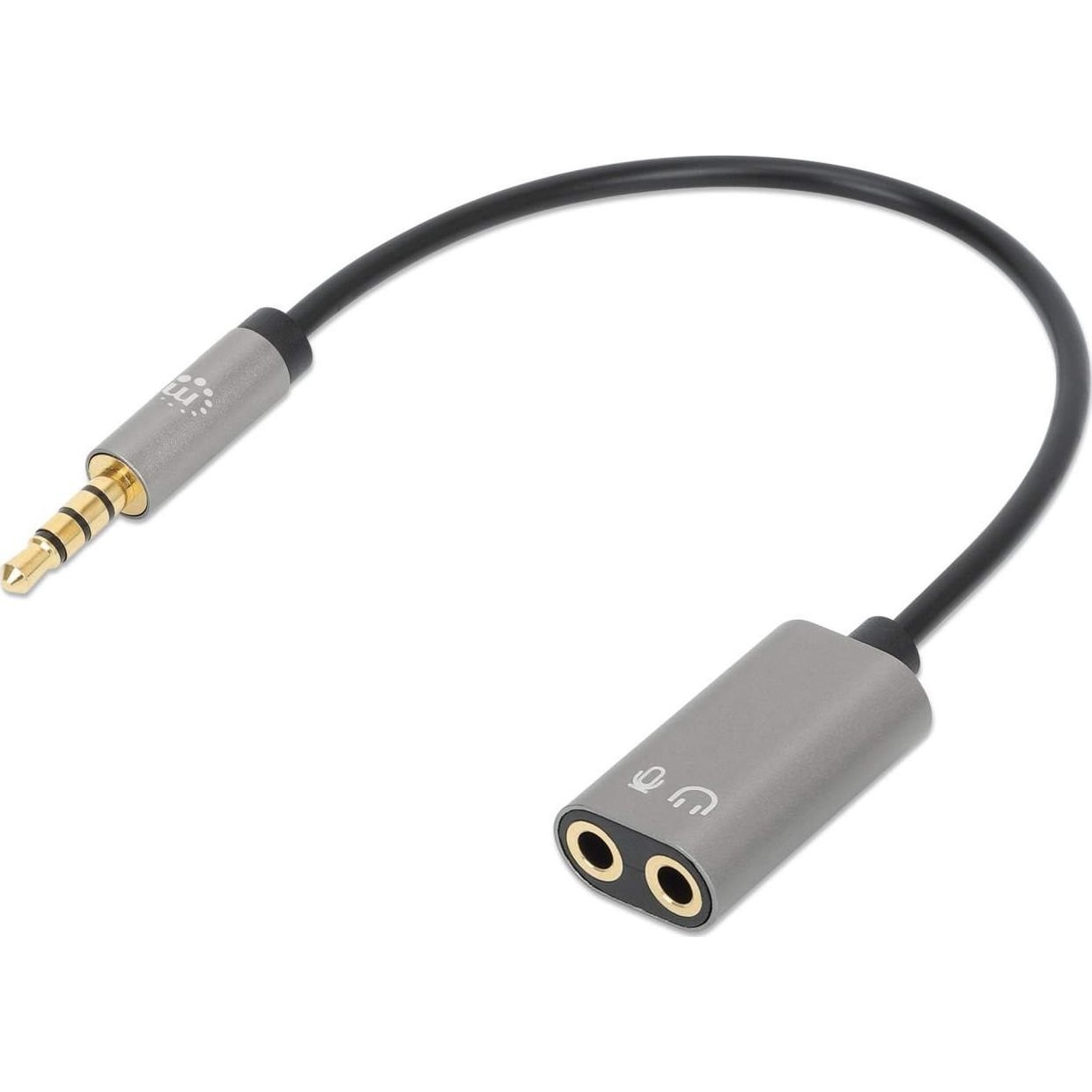 Cablu adaptor pentru casti, Manhattan, 3.5mm, Gri - eMAG.ro