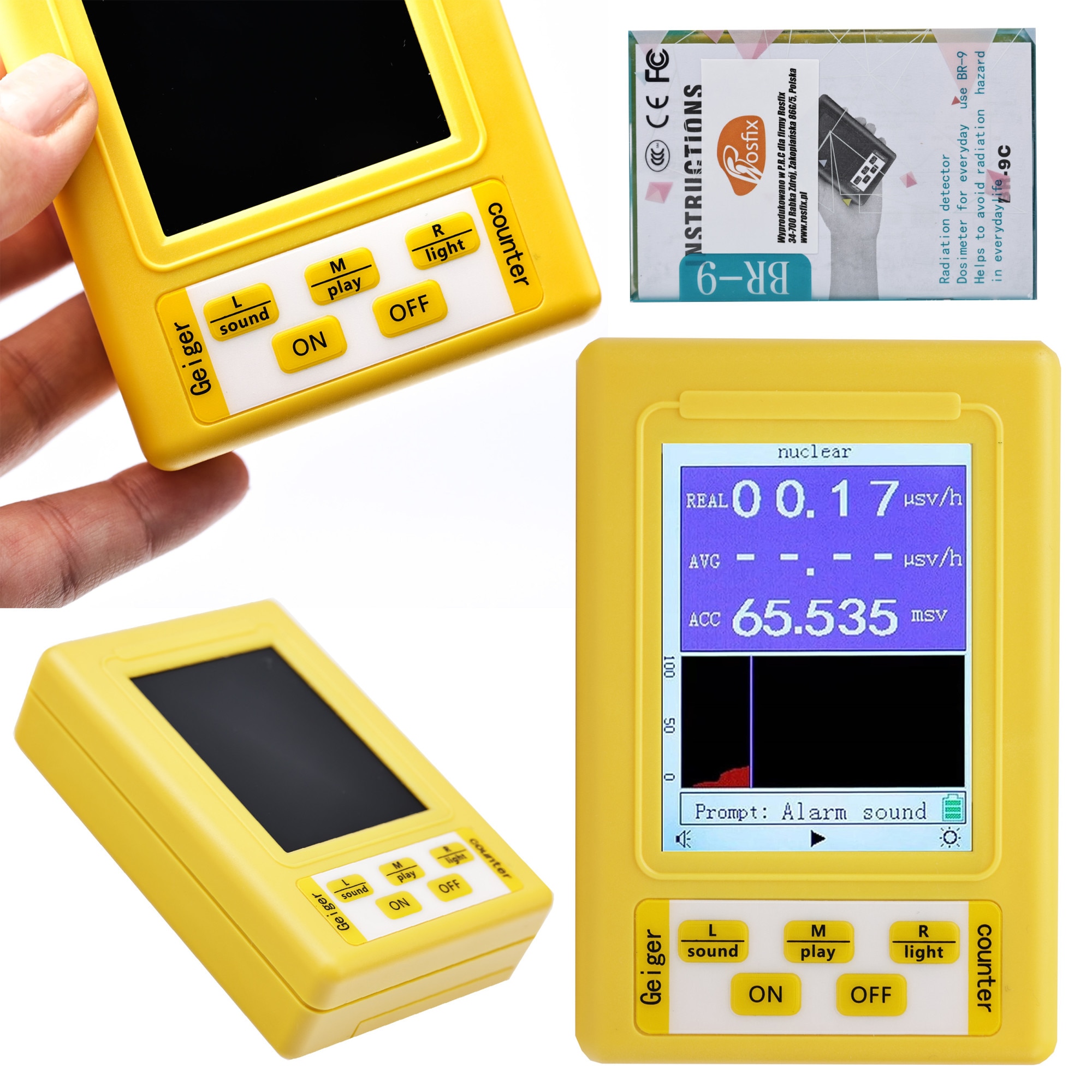 Contor digital de radiatii Rosfix, Geiger XR3 BR-9C, ABS, Galben - eMAG.ro