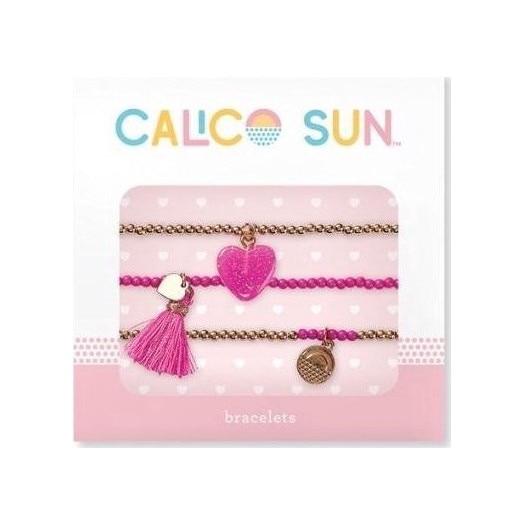 Комплект от 3 гривни за момичета, Calico Sun, сърце, розово/златно ...