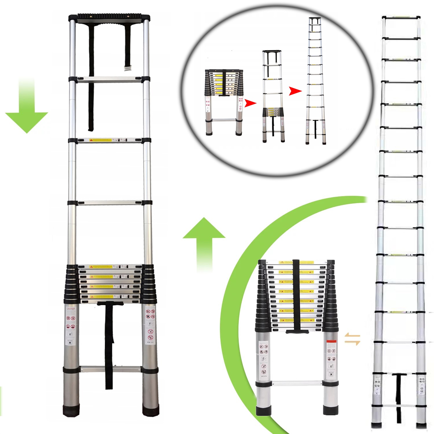 Scara telescopica pliabila, Hooha, Aluminiu, 6.3 m, Negru - eMAG.ro