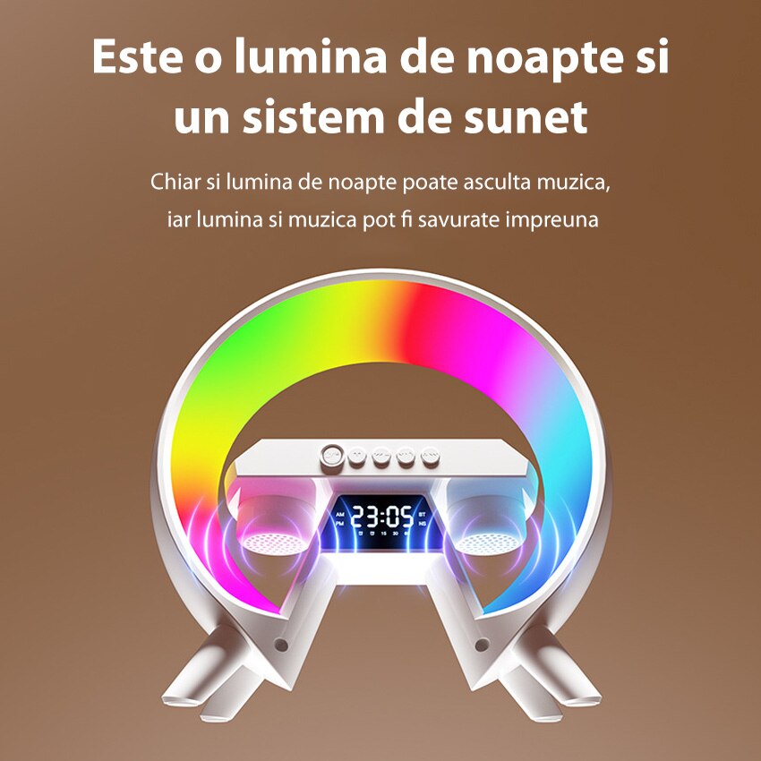 Lampa Smart LED RGB, Chucai, Incarcator Wireless 15W, Difuzor Bluetooth ...