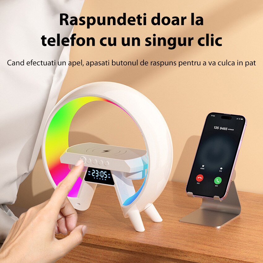 Lampa Smart LED RGB, Chucai, Incarcator Wireless 15W, Difuzor Bluetooth ...