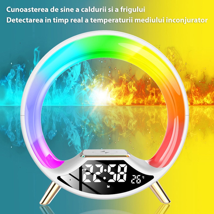 Lampa Smart LED RGB, Chucai, Incarcator Wireless 15W, lumini ambientale ...