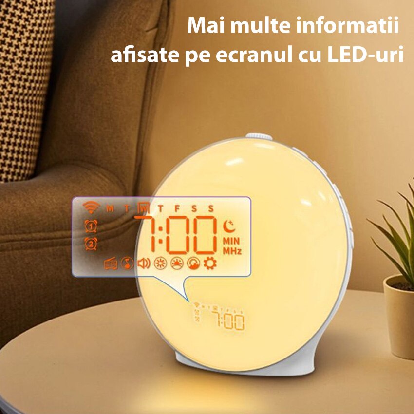 Ceas digital cu LED, Chucai, Cu radio FM, Alb/Galben - eMAG.ro