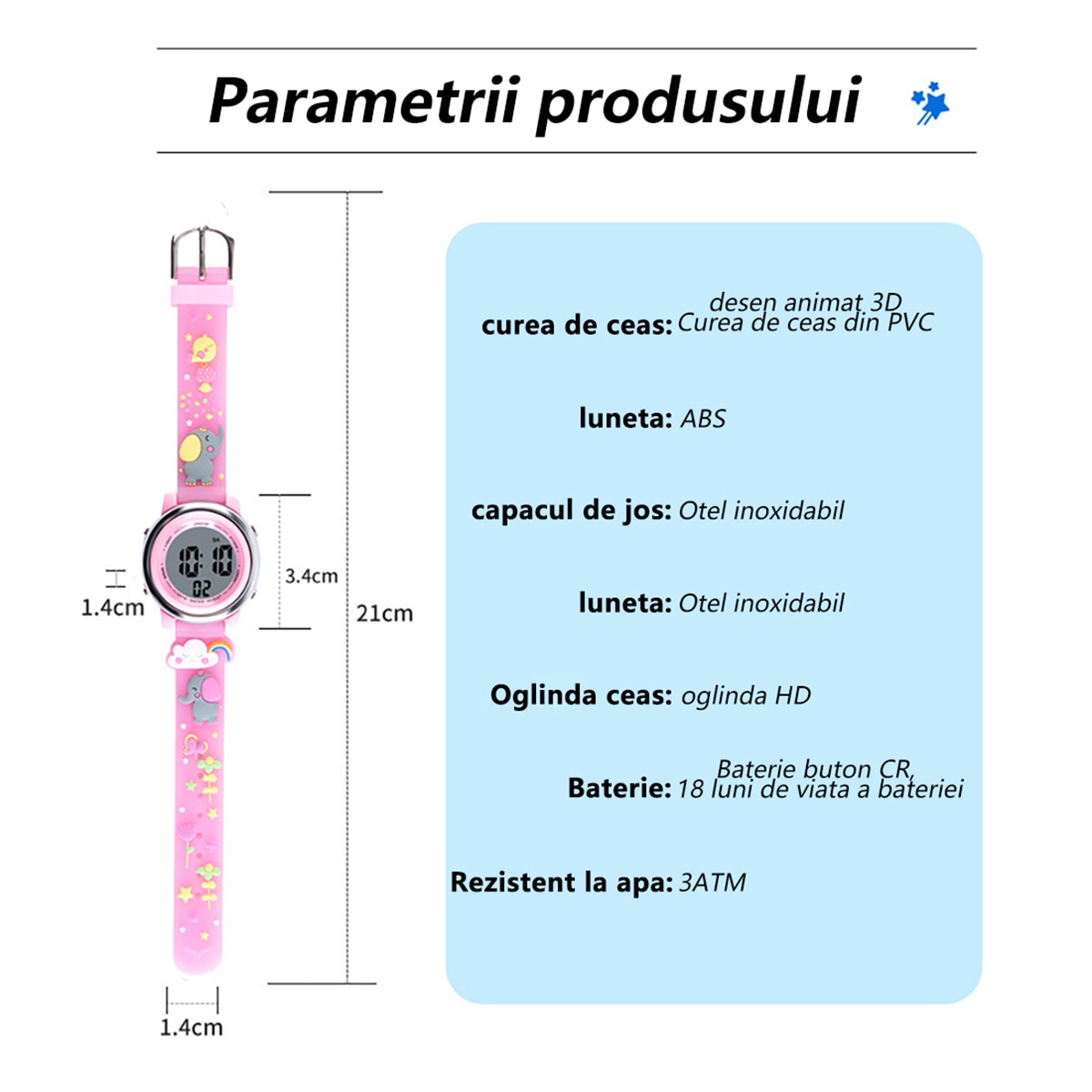 Ceas pentru copii, Vaxiuja, Plastic/PVC, 3D, Roz - eMAG.ro