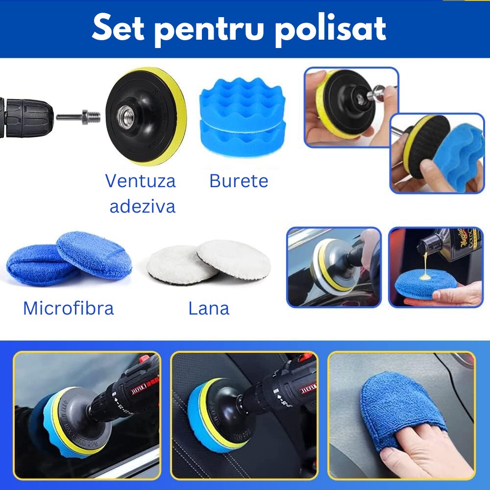 Set curatare auto 27 de piese, detailing auto, interior si exterior ...