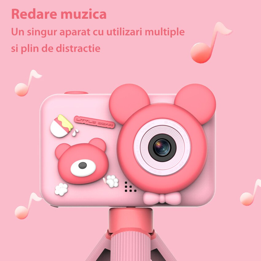 Camera foto copii, Chucai, 1080P HD, Dual, Cu accesorii, Roz - eMAG.ro