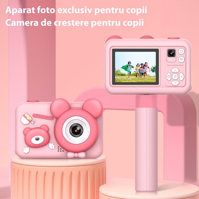 Camera foto copii, Chucai, 1080P HD, Dual, Cu accesorii, Roz - eMAG.ro