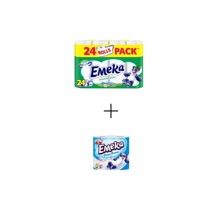 Set Hartie igienica Emeka Mountain Fresh, 3 straturi, 24 role + Hartie Igienica Emeka 4 role ...