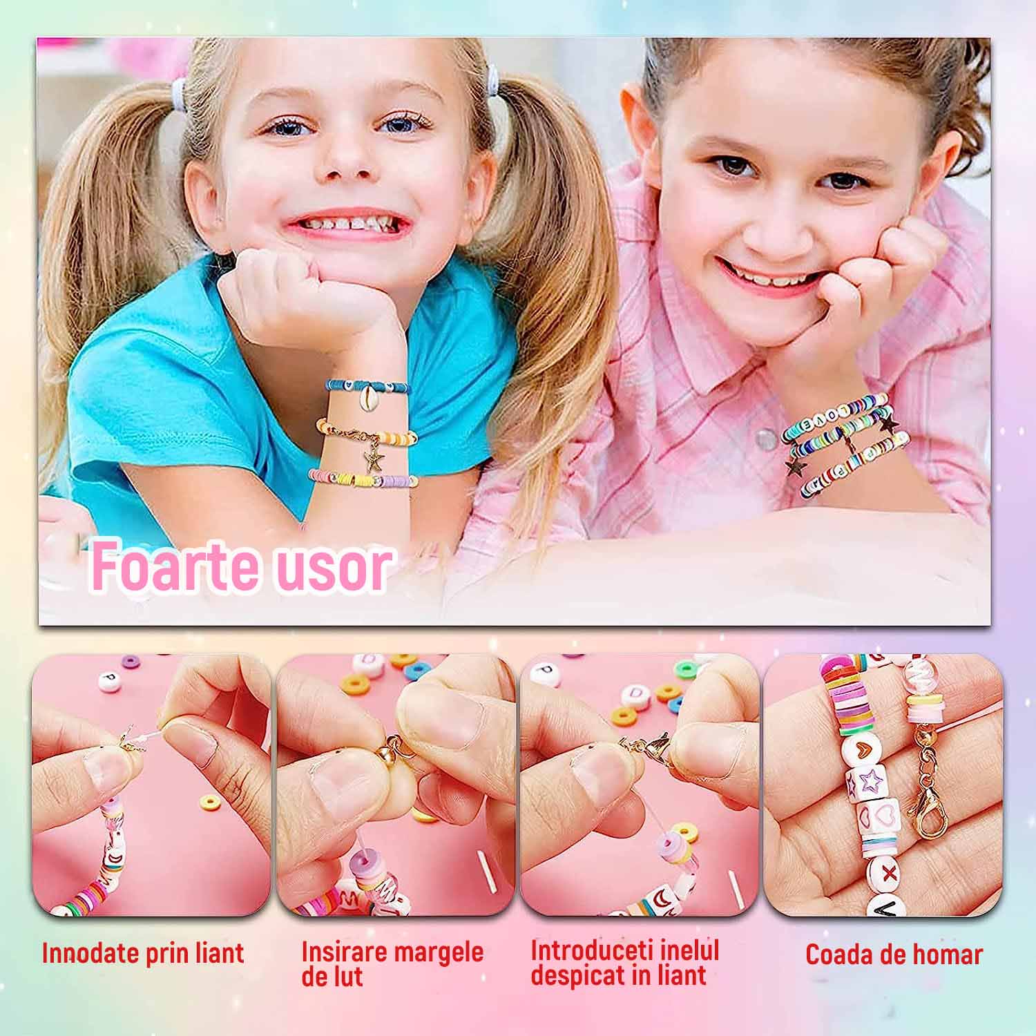 Kit de 3600 de bucati margele de argila, Pentru realizarea bratarilor ...