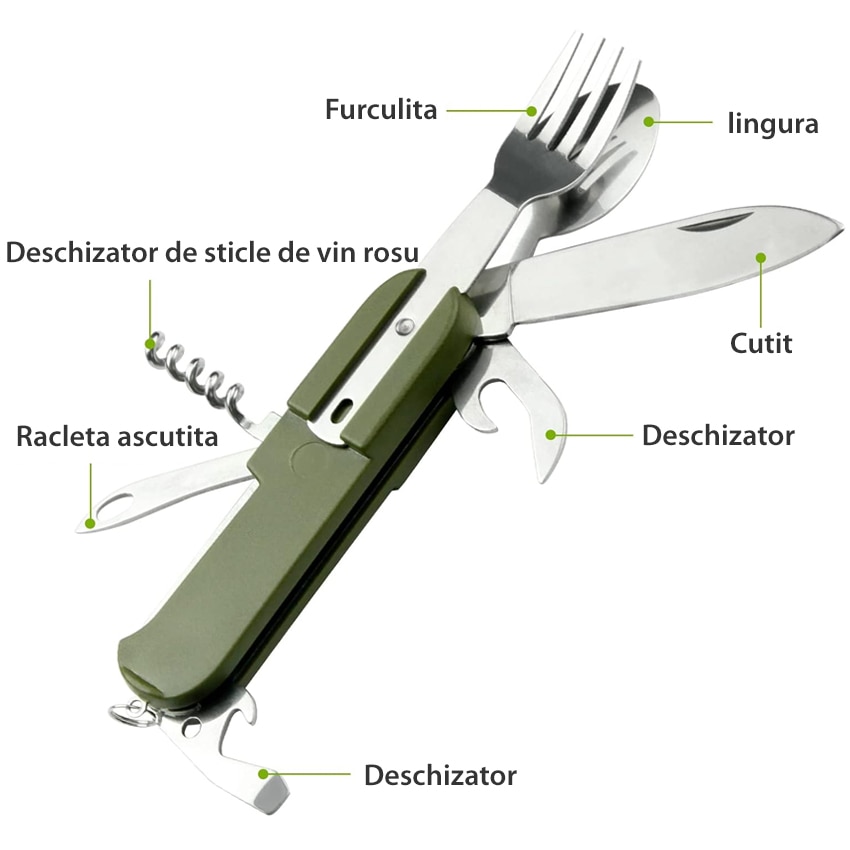 Briceag multifunctional, Chucai, Inox, Portabil, Argintiu/Verde - eMAG.ro