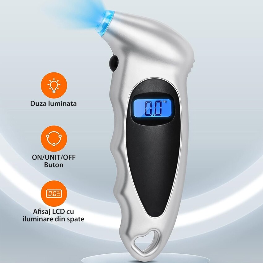 Manometru digital pentru verificare presiune roti, Chucai, Afisaj LCD ...
