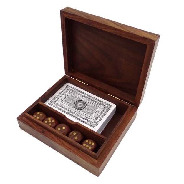 Set carti de joc/zaruri/cutie, Giftdeco, WB114AZ, Lemn, Maro - eMAG.ro