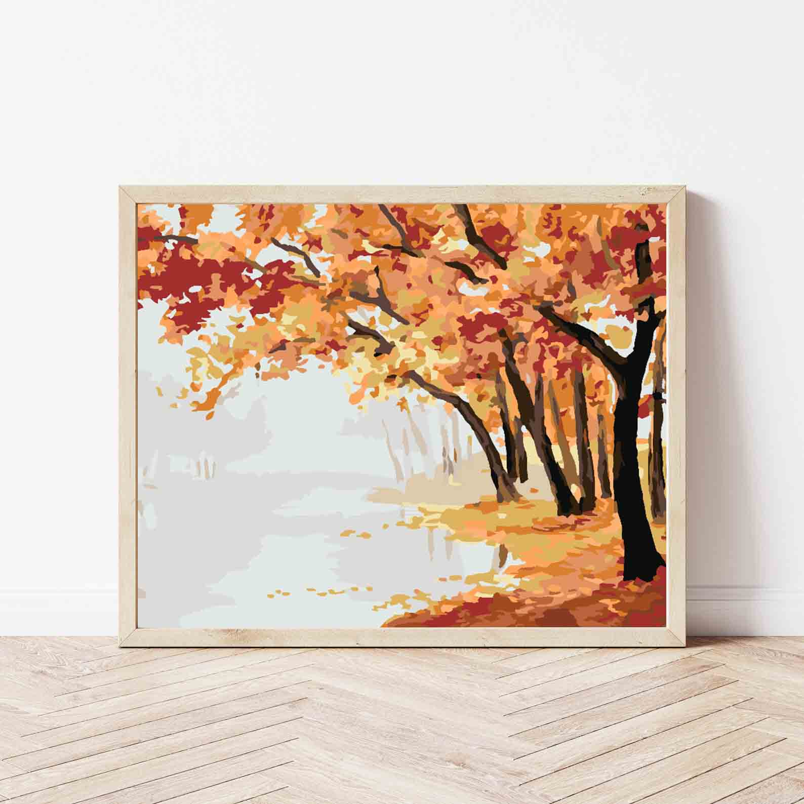 Set pictura pe numere Peisaj de toamna 3736, panza bumbac pe rama lemn ...
