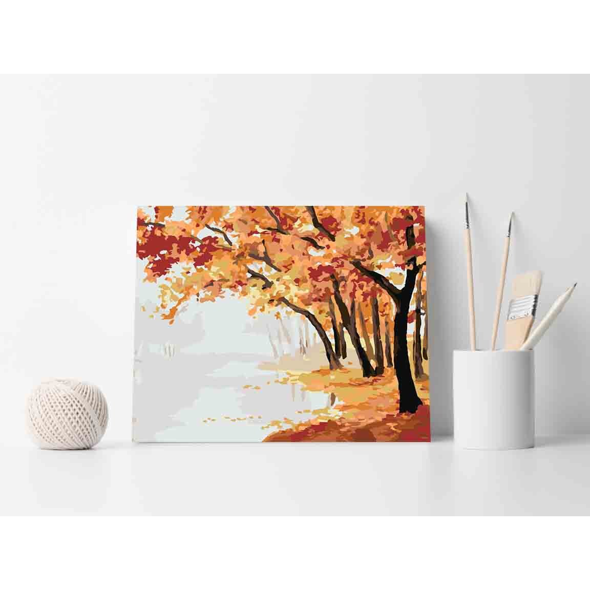 Set pictura pe numere Peisaj de toamna 3736, panza bumbac pe rama lemn ...