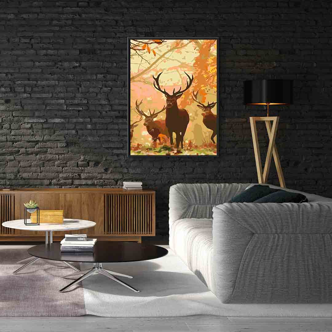 Set pictura pe numere Cerbi in padure toamna 3750, panza bumbac pe rama ...