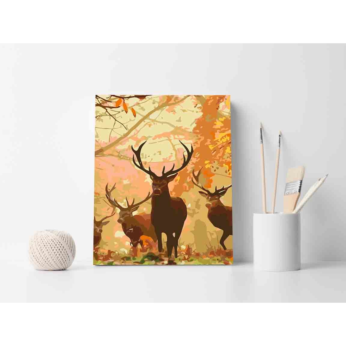 Set pictura pe numere Cerbi in padure toamna 3750, panza bumbac pe rama ...