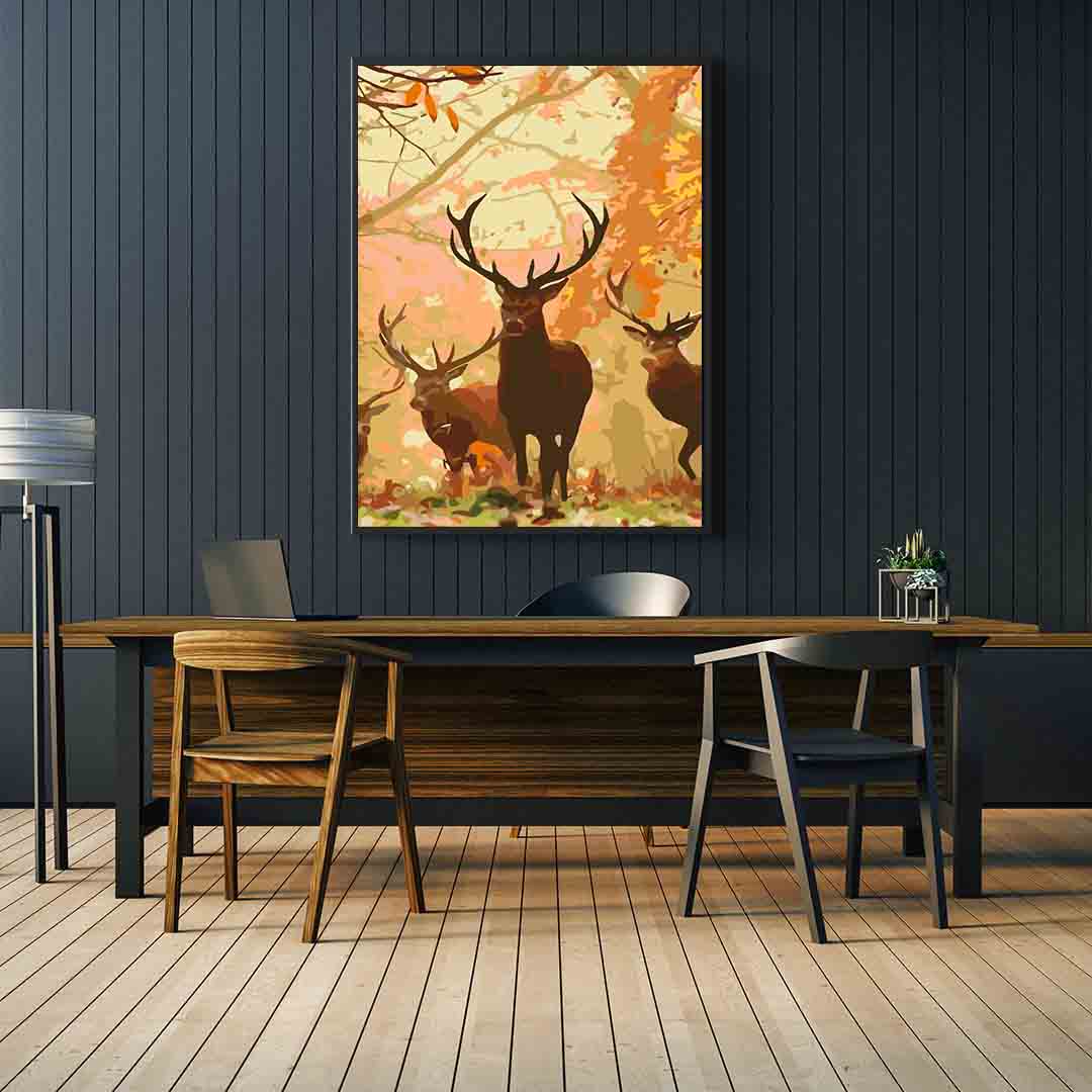 Set pictura pe numere Cerbi in padure toamna 3750, panza bumbac pe rama ...