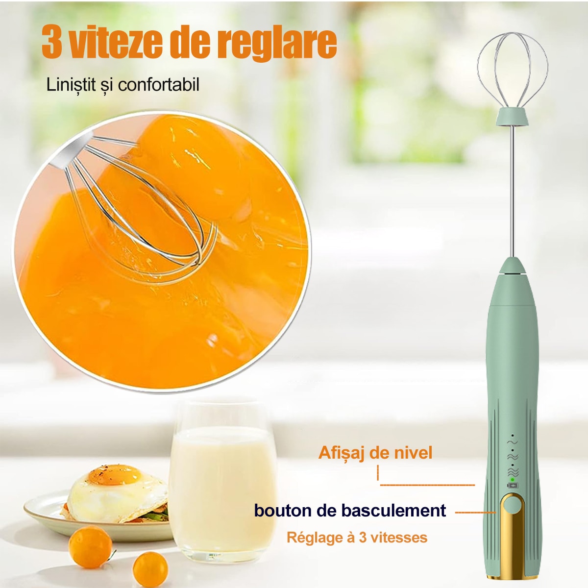 Mixer spuma lapte electric, Xinxu, acumulator reincarcabil USB, cu 2 ...