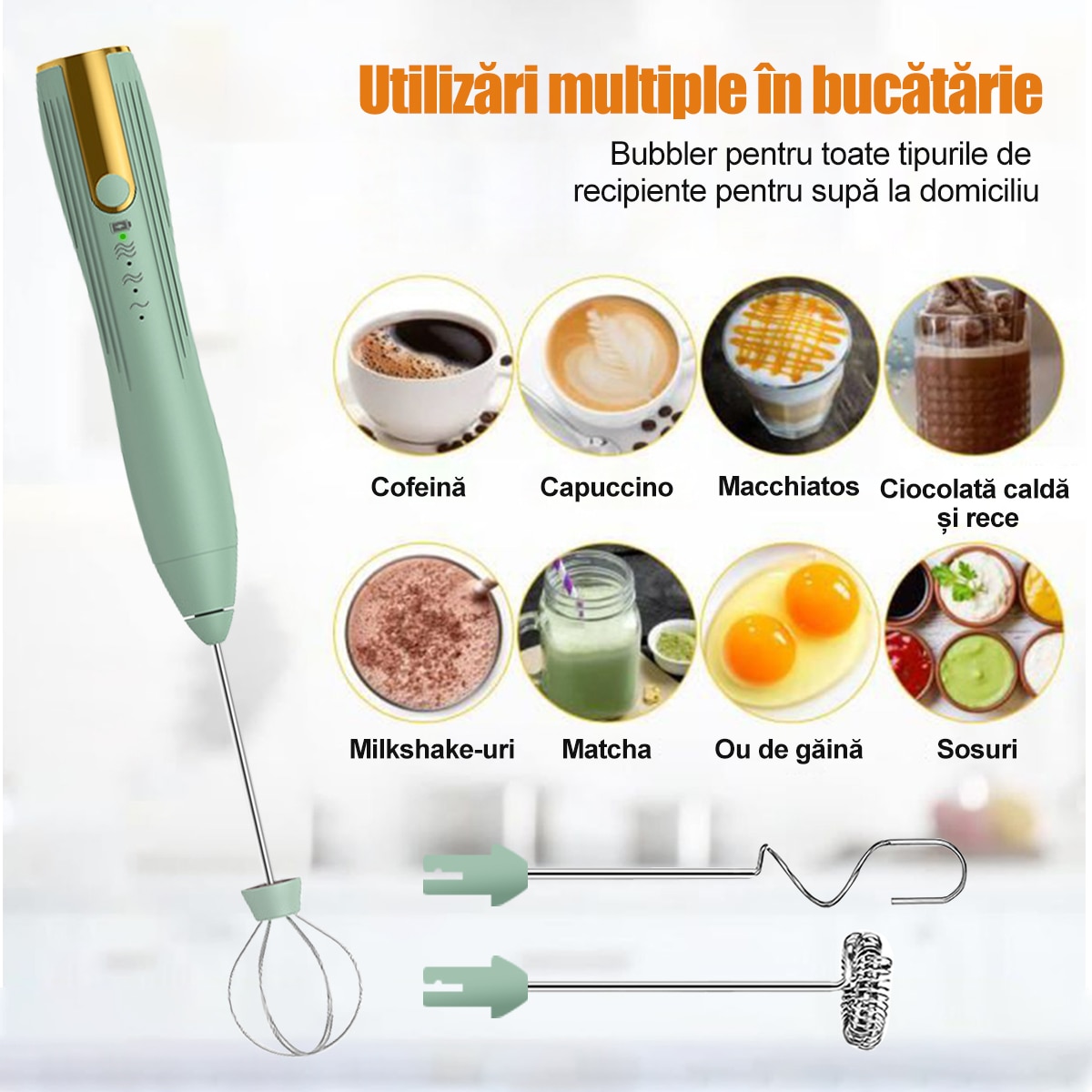 Mixer spuma lapte electric, Xinxu, acumulator reincarcabil USB, cu 2 ...