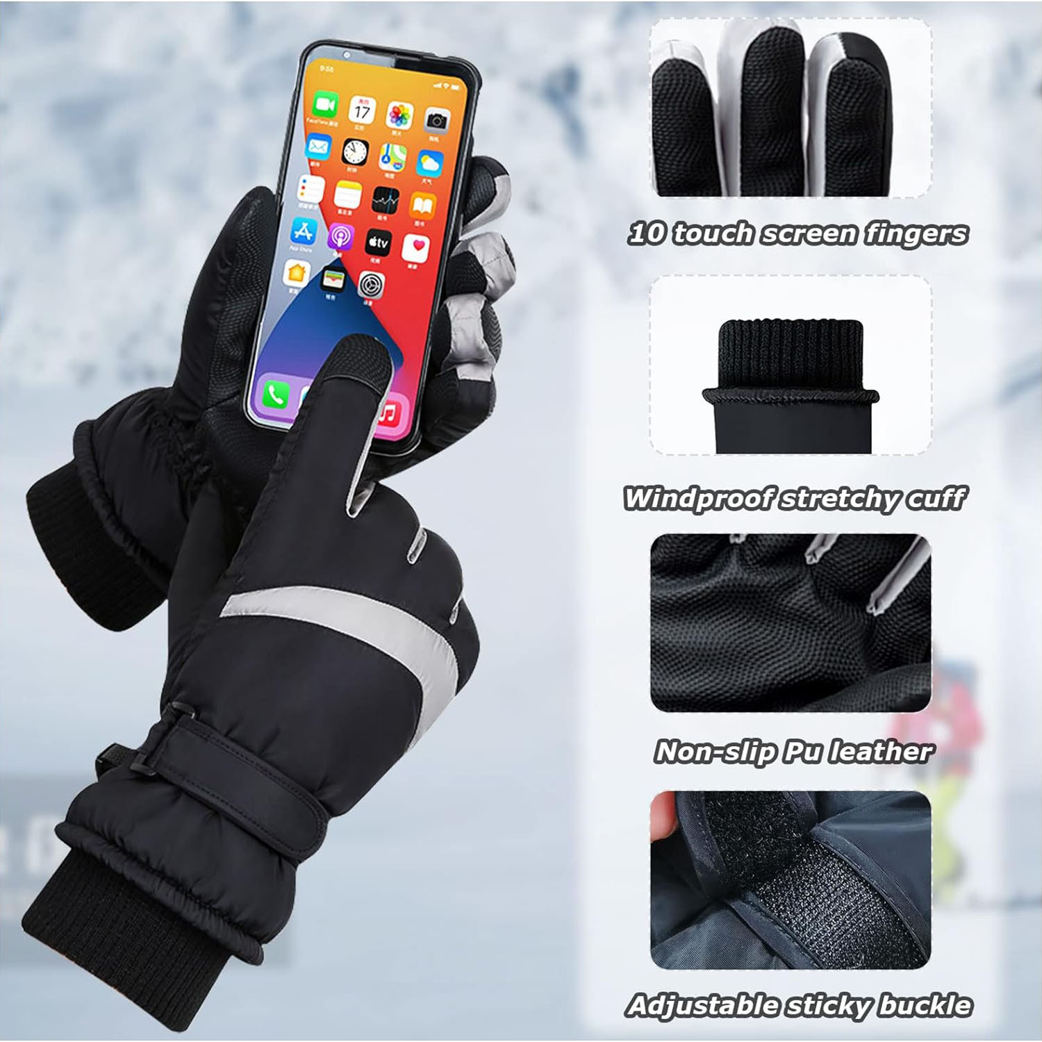 Manusi de schi impermeabile pentru barbati, Fleece, Negru - eMAG.ro