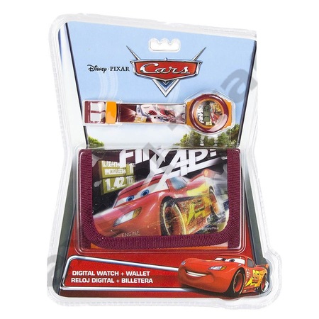 Set portofel si ceas digital de mana pentru copii Cars, multicolor ...