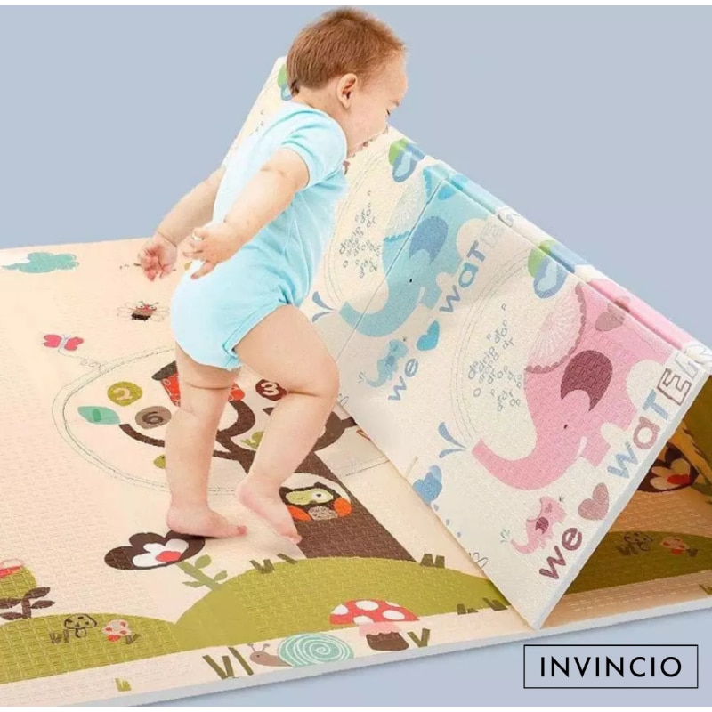 Covor de joaca pentru copii INVINCIO Anti-trauma, pliabil, print 2 fete ...