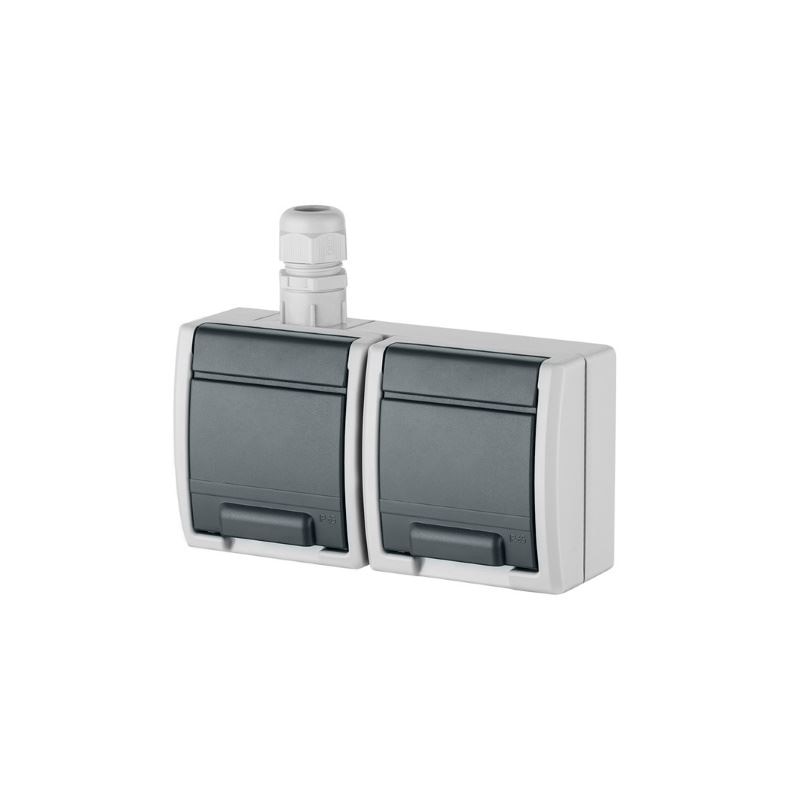 Priza dubla cu impamantare, Elektro-Plast, 2x2P+Z IP65, Alb - eMAG.ro