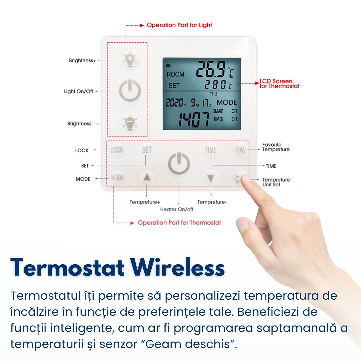 Panou radiant infrarosu cu iluminare 2 in 1 - Novosun Led 800W - eMAG.ro