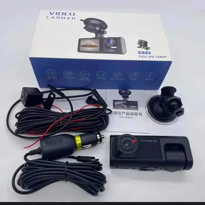 Camera tripla auto de bord Full HD 1080P, Unghi inregistrare 170°, IPS ...