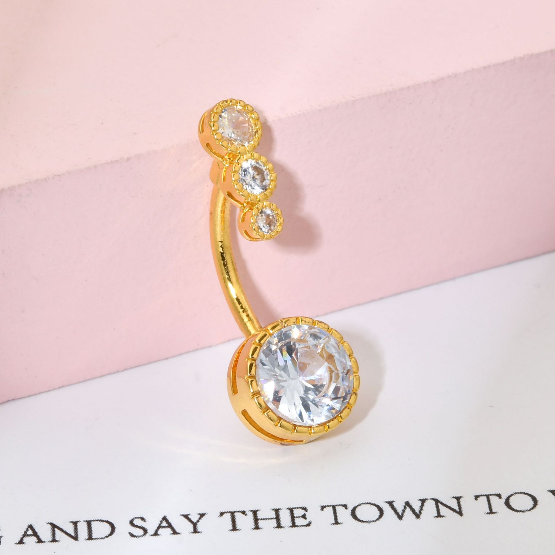 Piercing pentru buric, intarsite cu zircon, otel 316L, aur, 2cm - eMAG.ro