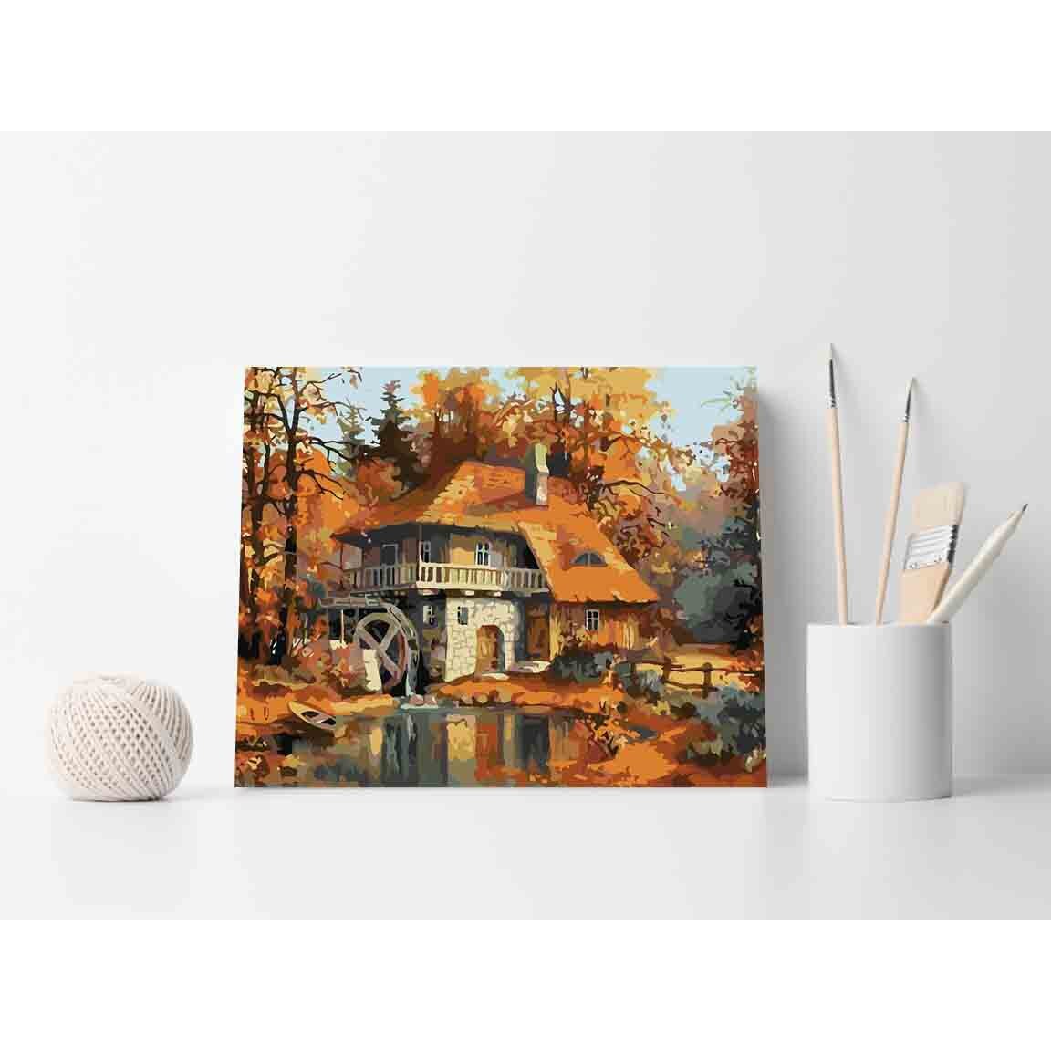 Set pictura pe numere Peisaj de taomna 3774, panza bumbac pe rama lemn ...