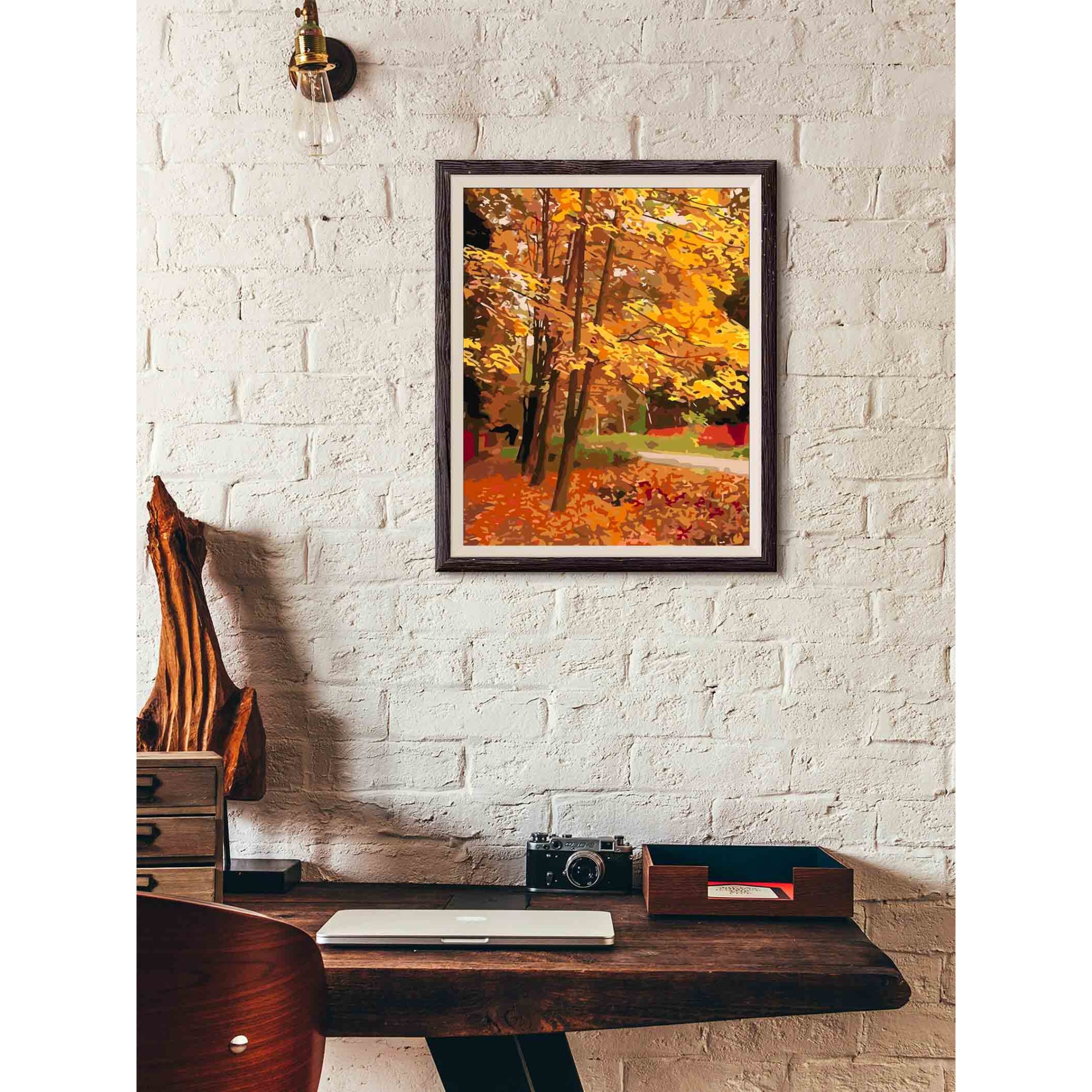 Set pictura pe numere Peisaj de toamna 3780, panza bumbac pe rama lemn ...